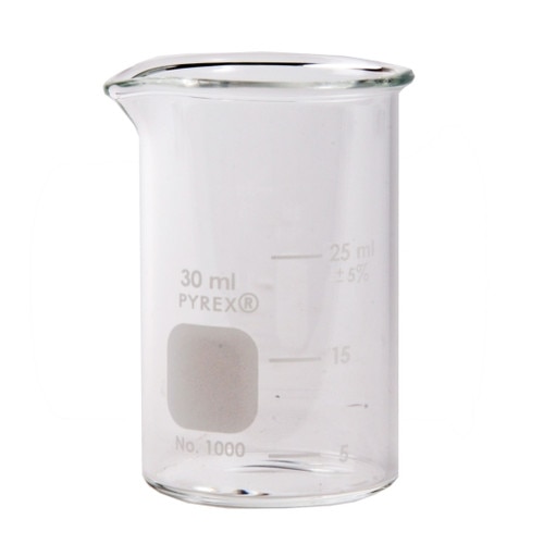 Corning® 1000 30 Pyrex® 30ml Low Form Griffin Beaker Double Scale Graduate