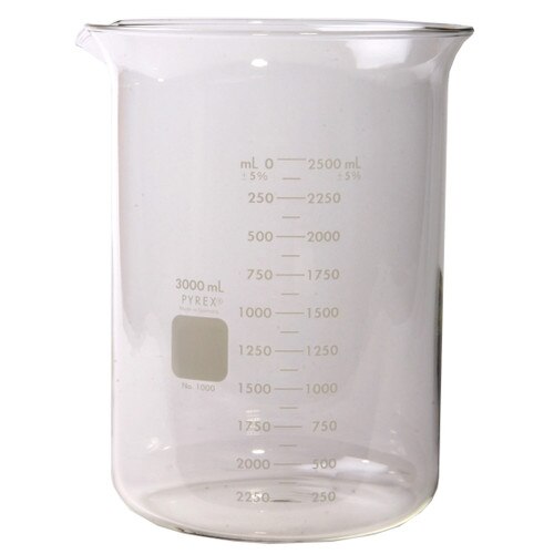Corning® 1000 3l Pyrex® 3l Low Form Griffin Beaker Double Scale Graduated