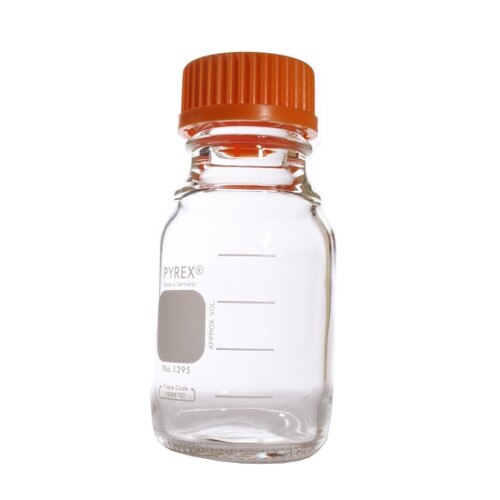 Corning® 1395-100 PYREX® 100mL Round Media Bottles with GL45 Screw Cap, Gra