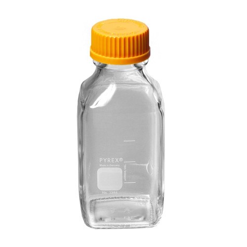 Corning® 1396-100 PYREX® 100mL Square Media Bottle with GL32 Screw Cap, Gra