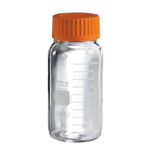 Corning® 1397-1L PYREX® 1L Round Wide Mouth Media Bottles with GLS80 Screw