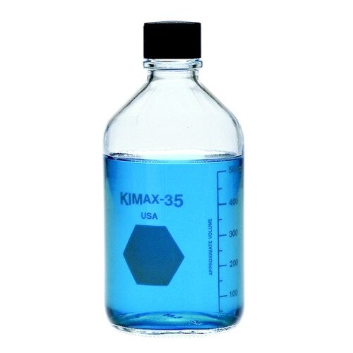 Kimble® 61110T-500 KIMAX® 500mL Round KG-35 Glass Storage Media Bottle with