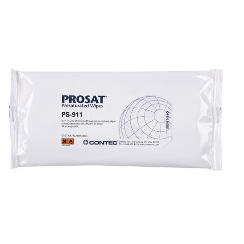 Contec® PS-911 PROSAT® Presaturated Polypropylene Cleanroom Wipe, 70% ...