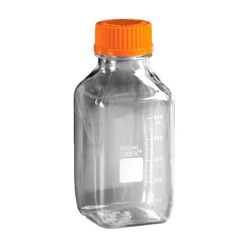 Corning® 431432 Square 500mL Sterile Plastic Media Bottle with 45mm Orange