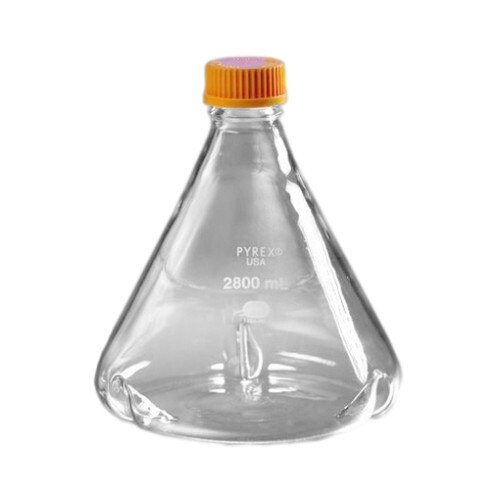 Corning® 4425-2XL PYREX® 2.8L Fernbach Culture Flask with Baffles & GL45 Sc