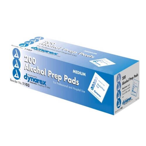 Dynarex® 1103 Isopropyl Alcohol Prep Pads, Non-Sterile, Medium Size, 1in x 1.25in