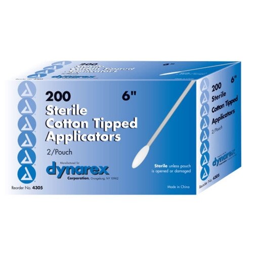 Dynarex 4305 Cotton Tipped Applicators, Sterile, 6in