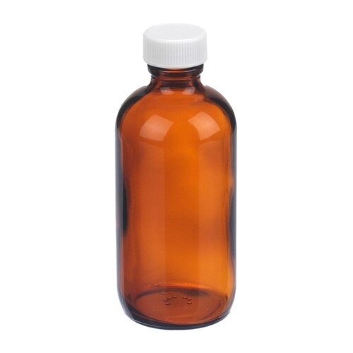 Wheaton® W216840 500mL Amber Boston Round Glass Sample Bottle with White PP