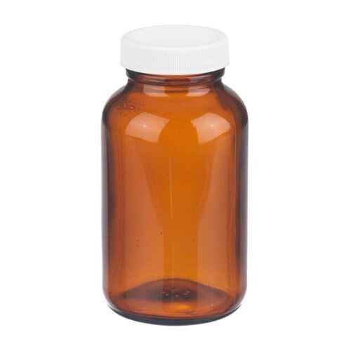 Wheaton® W216947 125mL Amber Wide-Mouth Packer Glass Sample Bottle with Whi