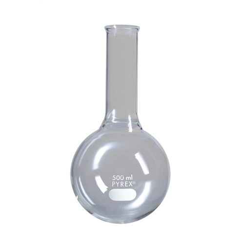 Corning® 4280-500 PYREX® 500mL Round Bottom Boiling Flask with Long Neck