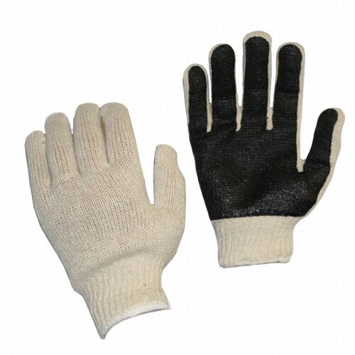 Black PVC Palm-Coated Cotton String Gloves, 7-Gauge, Lady's