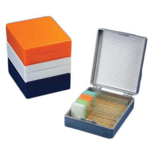 Globe Scientific 513075W Microscope Slide Storage Box with Hinged Lid or 25