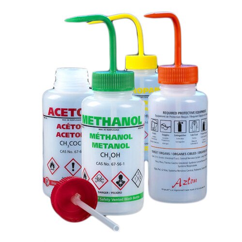 Globe Scientific WGW539VTML-GHS-1 Vented GHS Compliant Wash Bottle for Isop
