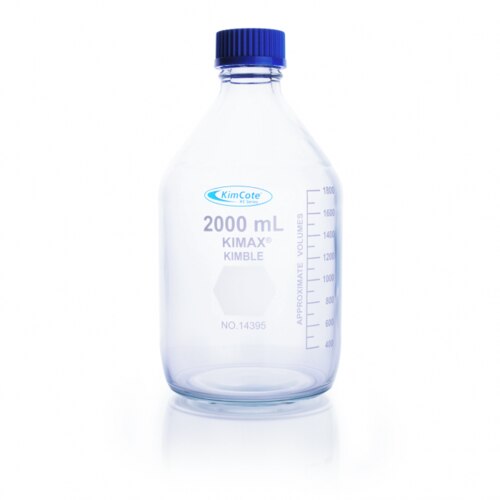 Kimble® KC14395-5000 KIMAX® KimCote® 5000mL Graduated Glass Media Bottle with Blue PP GL45 Screw Ca