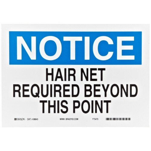 (Safety Sign) Notice: Hair Net Required Sign, 10 x 14-Inch, Vinyl Press-On