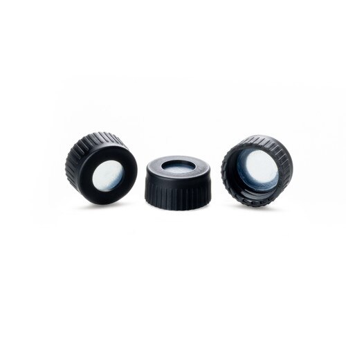 WHEATON® 09-0050K µL MicroLiter® Black 9mm Cap, Blue Silicone/PP Septa ...
