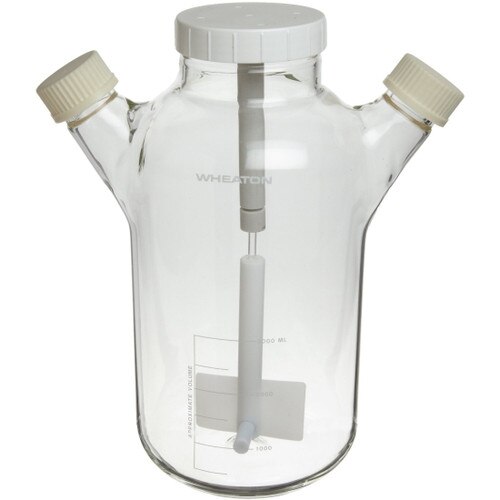 Wheaton® 356889 Celstir® 6000mL Glass Spinner Flask with Double Sidearms, C